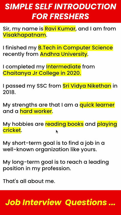 Simple Self Introduction for Freshers in Job Interview #jobtips # ...