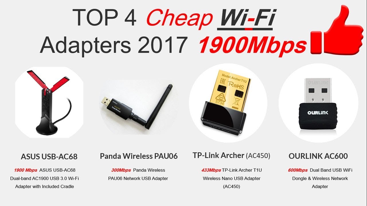 Top 4 cheap WiFi USB Adapters Conection Speed up to 1900MBs 2017 - YouTube