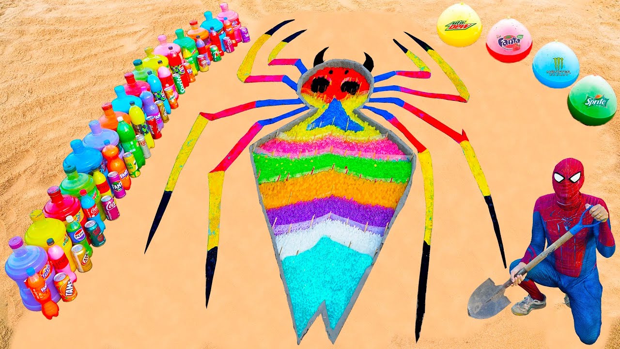 How to make Rainbow Big Spider with Orbeez, Balloons of Monster, Fanta ...