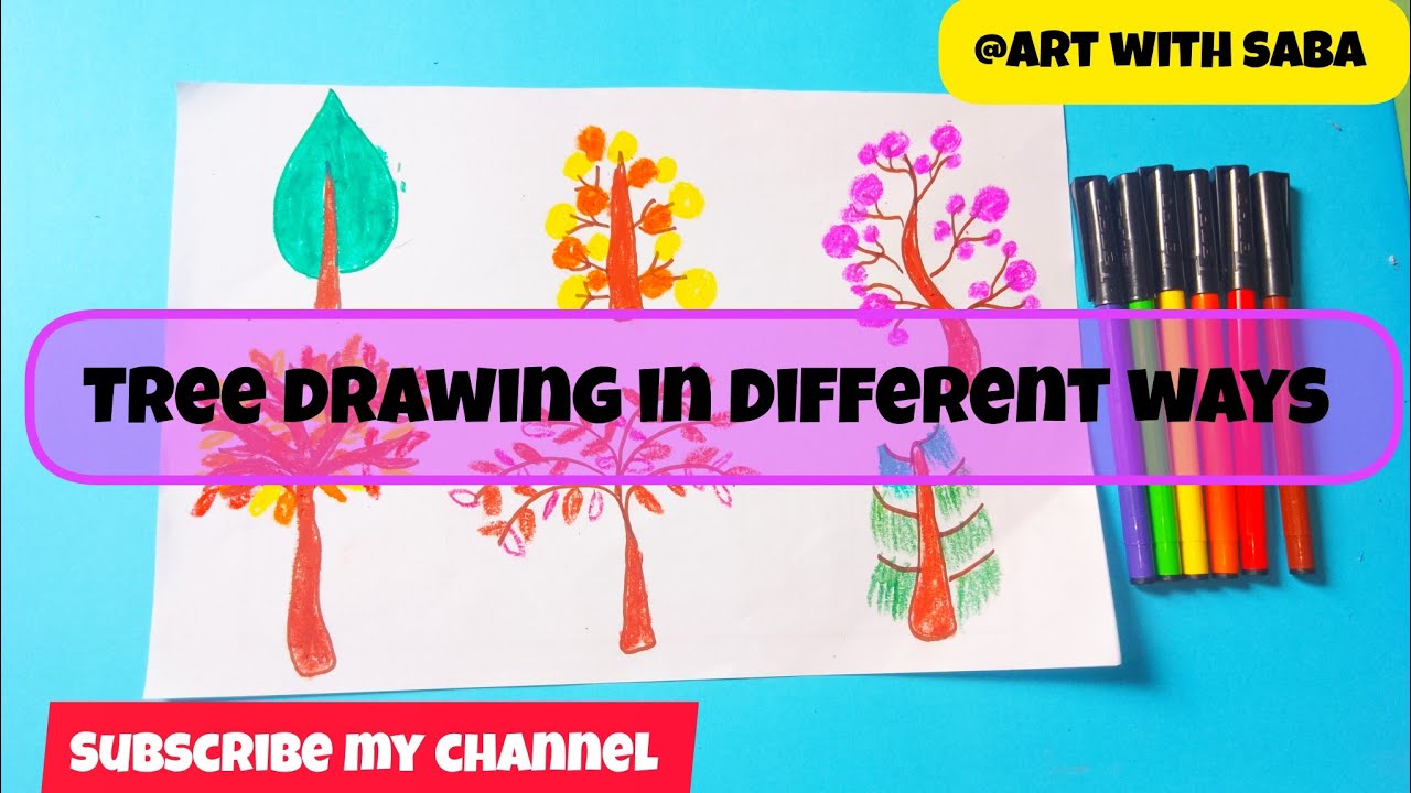 how to draw different types of tree/🌴🌴 drawing tutorial for kids/tree ...