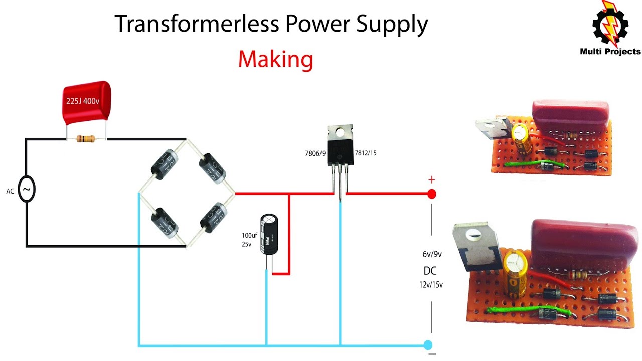 How To Make Transformerless Power Supply | Capistor Dropper Circuit ...