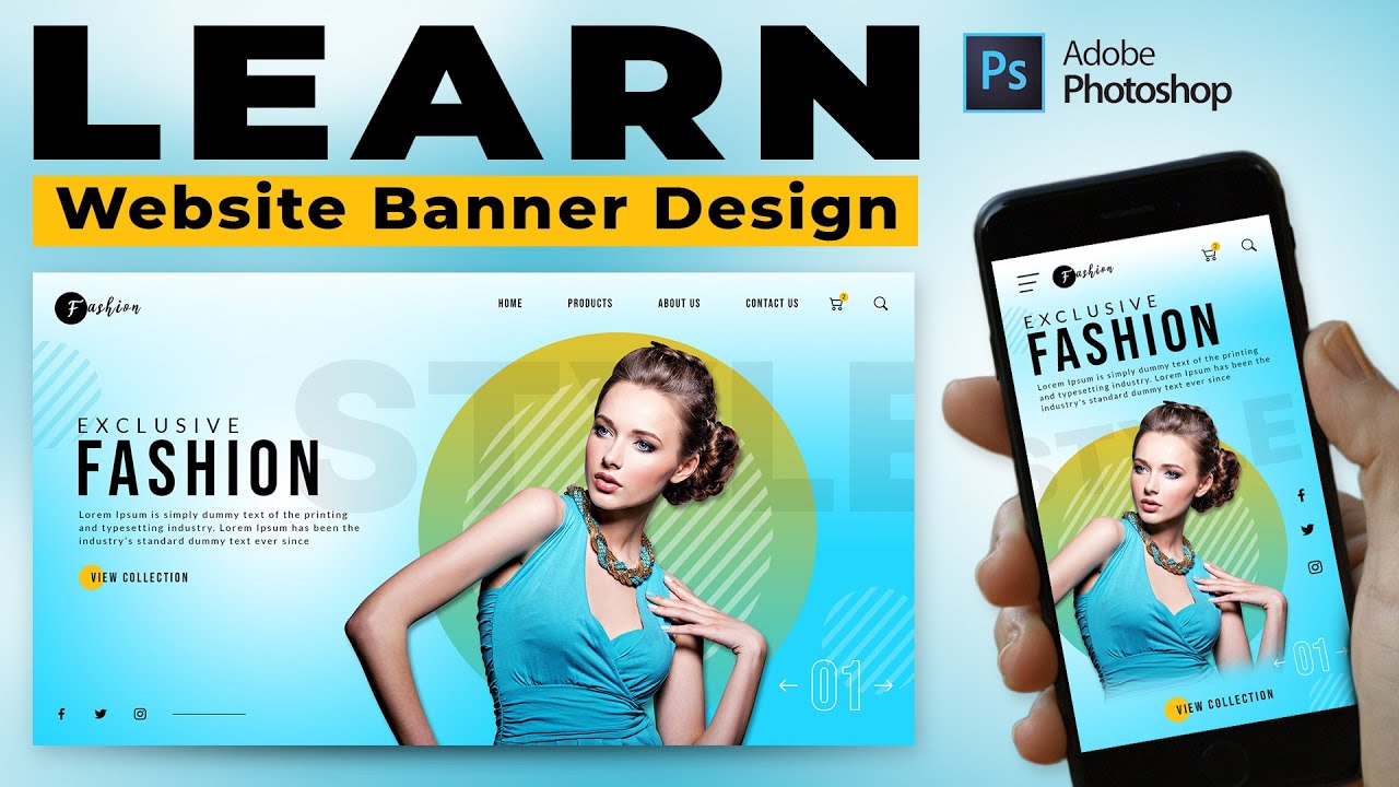 Website Banner Design - Adobe Photoshop Tutorial - Ellipse Tool - YouTube