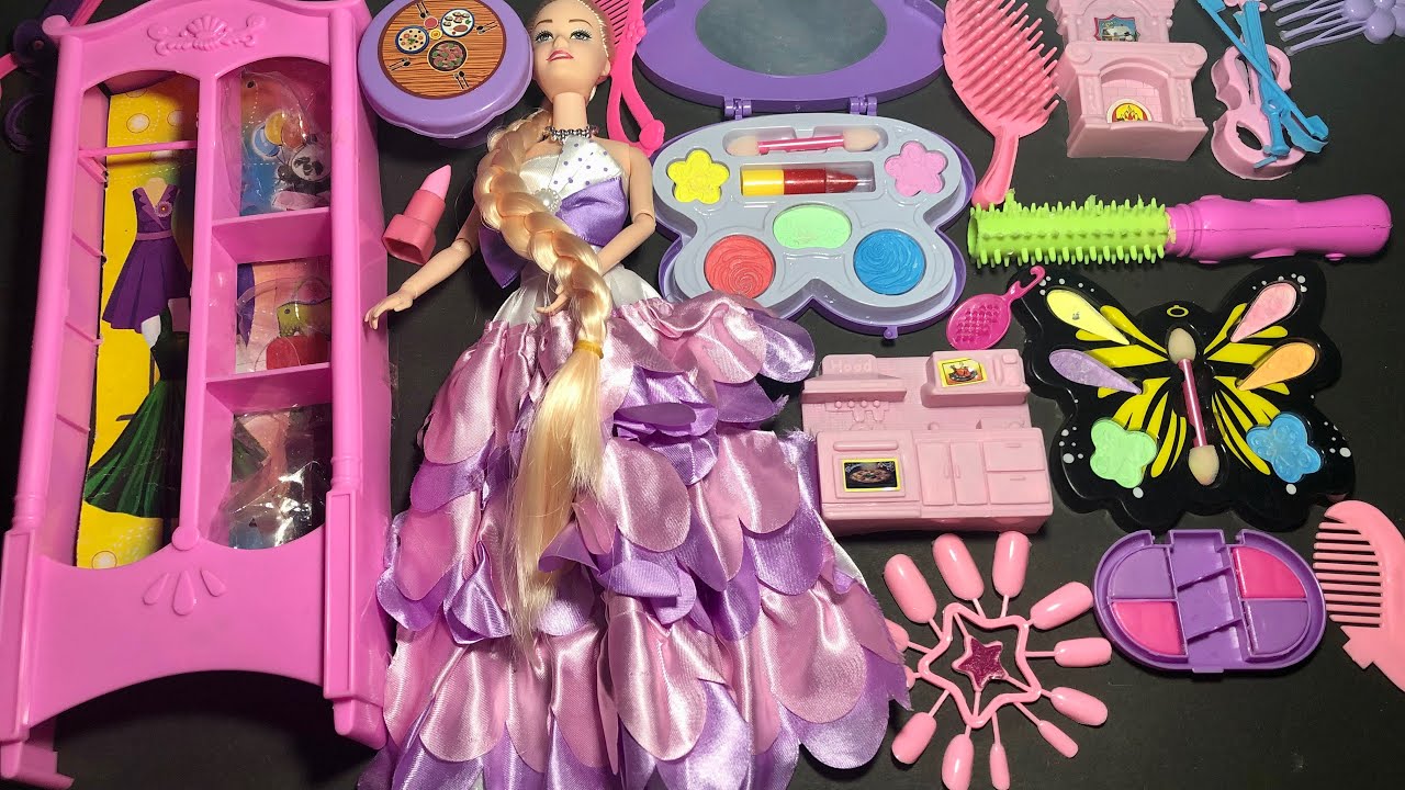 Purple Barbie Doll & Glitter Makeup Kit Unboxing | ASMR Sounds - YouTube