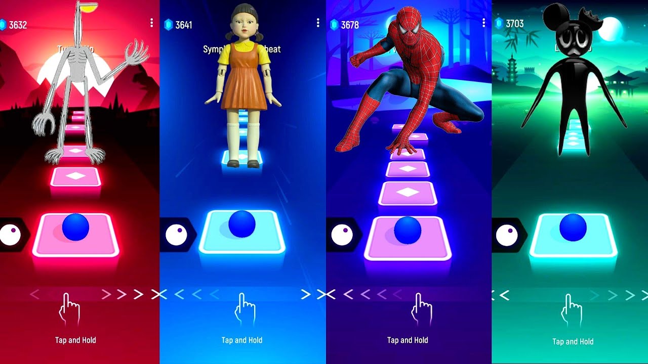 LIGHT HEAD - SQUID GAME - SPIDERMAN - CARTOON MOUSE | Tiles Hop EDM ...