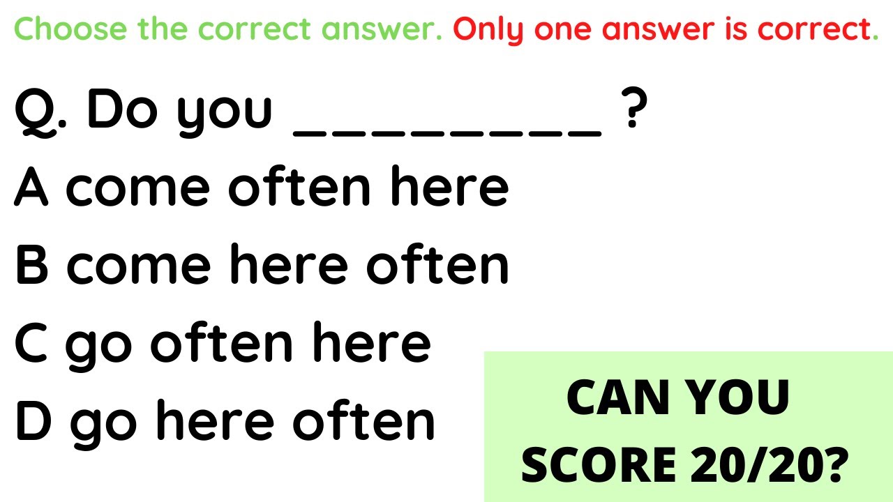 English Grammar Test 20 Questions Level Test [2] - YouTube