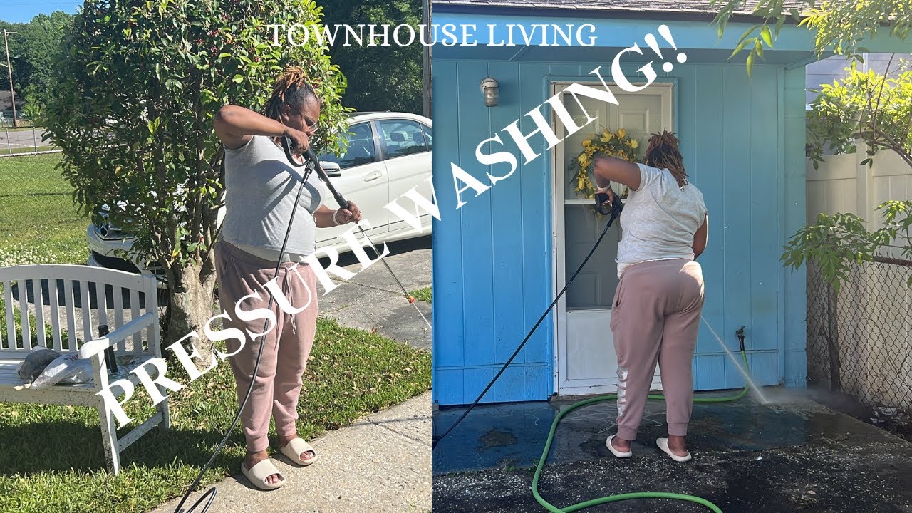 Townhouse Living!! Pressure washing Front Porch and Back patio - YouTube