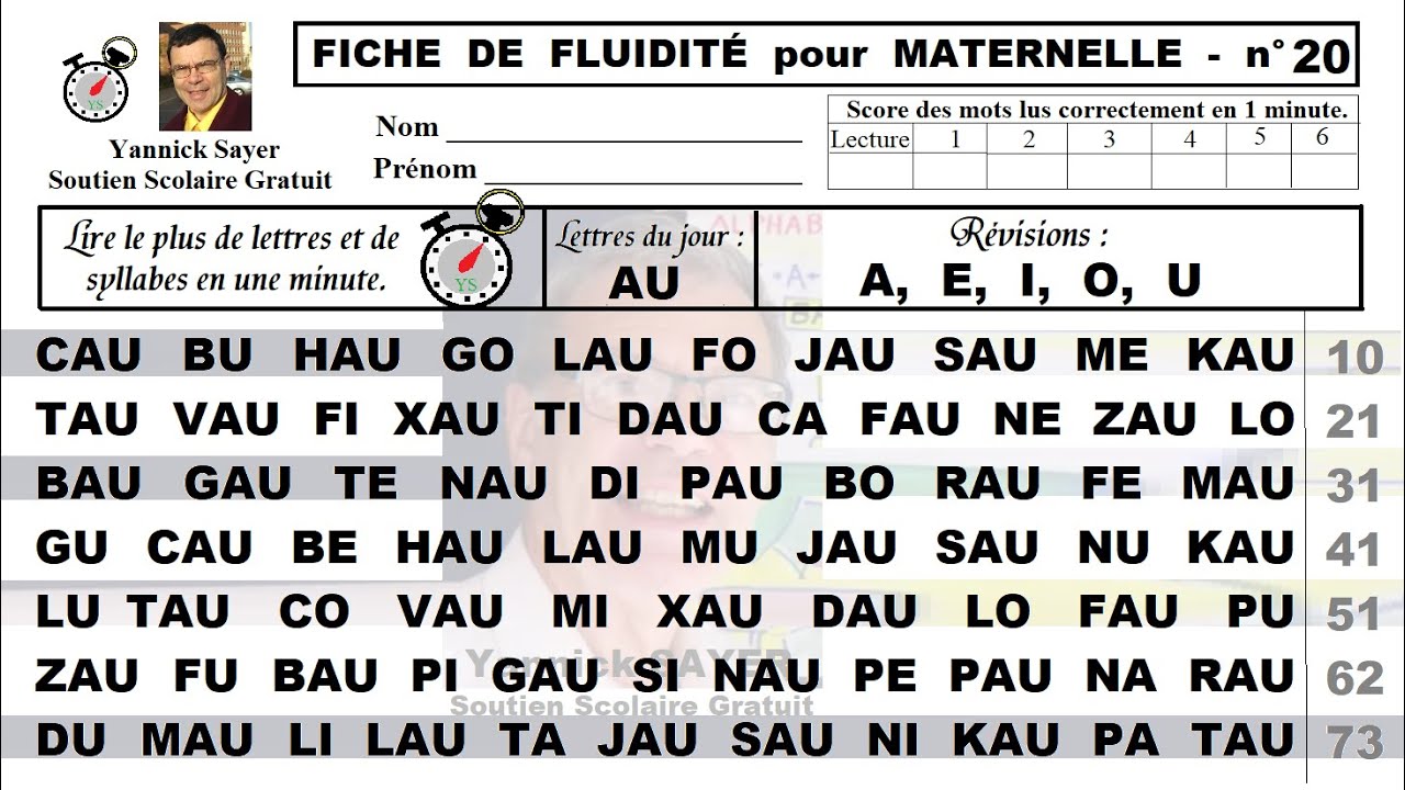 Lecture fluide en maternelle : 2 voyelles au dans les syllabes # 20 ...