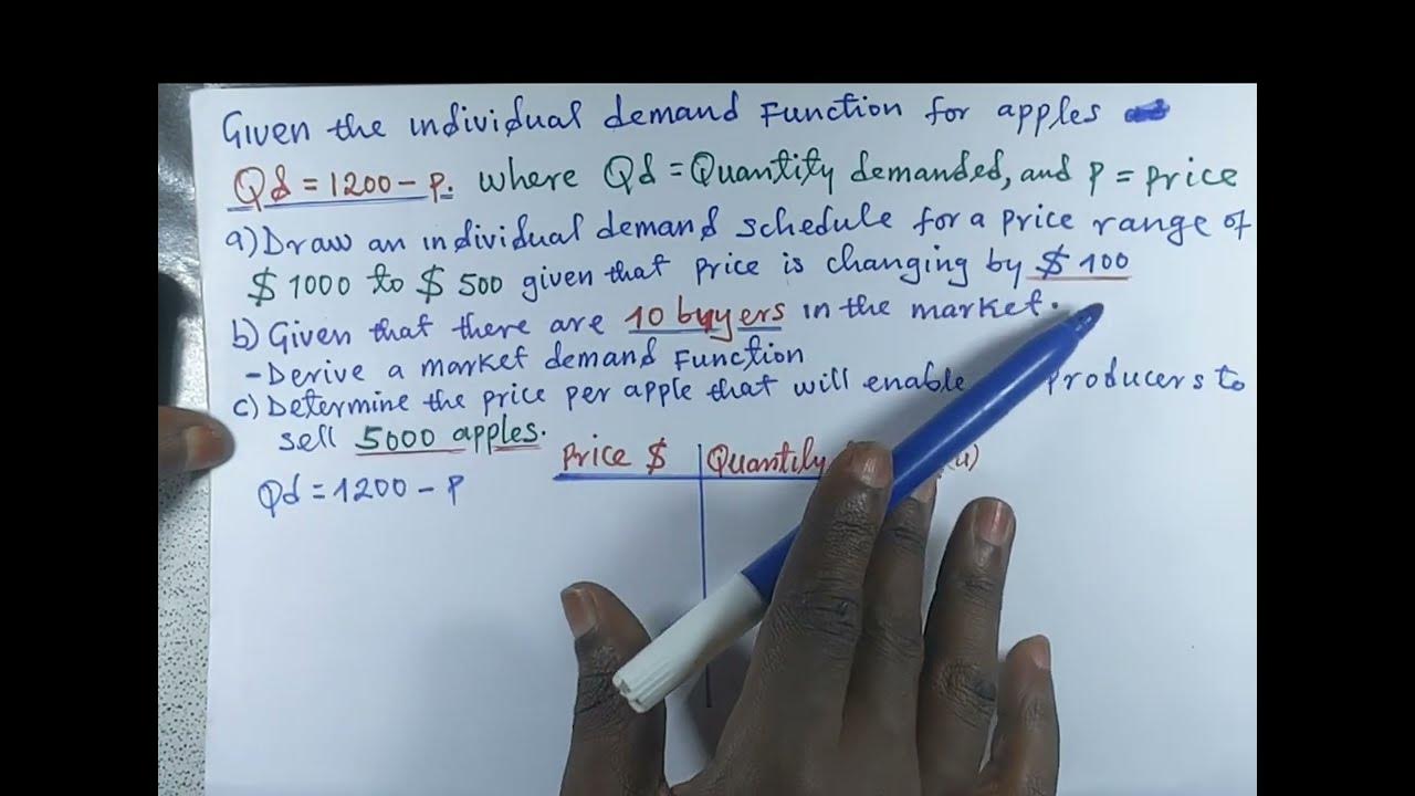 How to Derive a market demand function, individual demand schedule and price from quantity ...