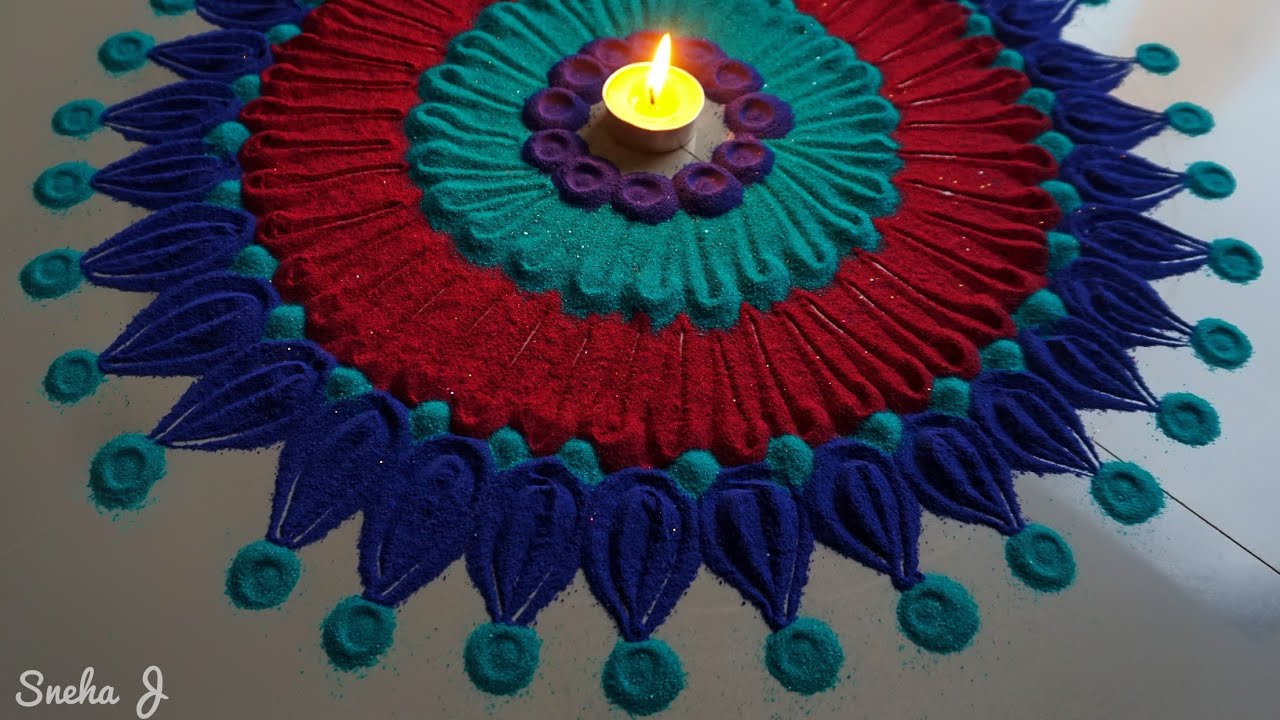 Vibrant rangoli design | small flower rangoli for begginers| super easy ...