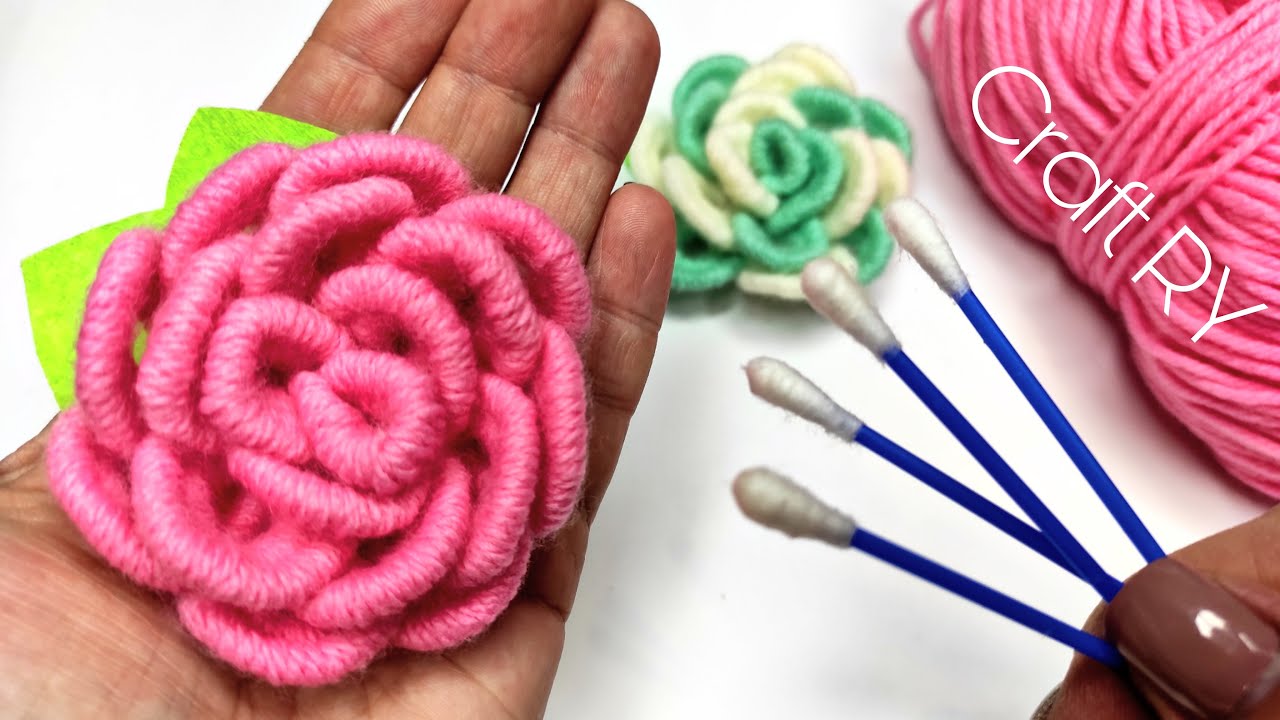Super Easy Woolen Flower -Rose with ear sticks- Easy and Simple life ...