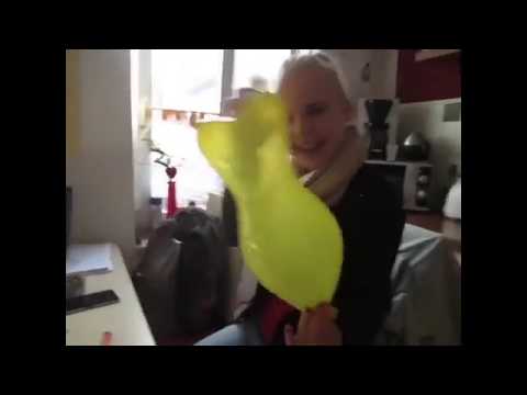 (92) Hot girl blow to pops weirdly shaped cat balloon