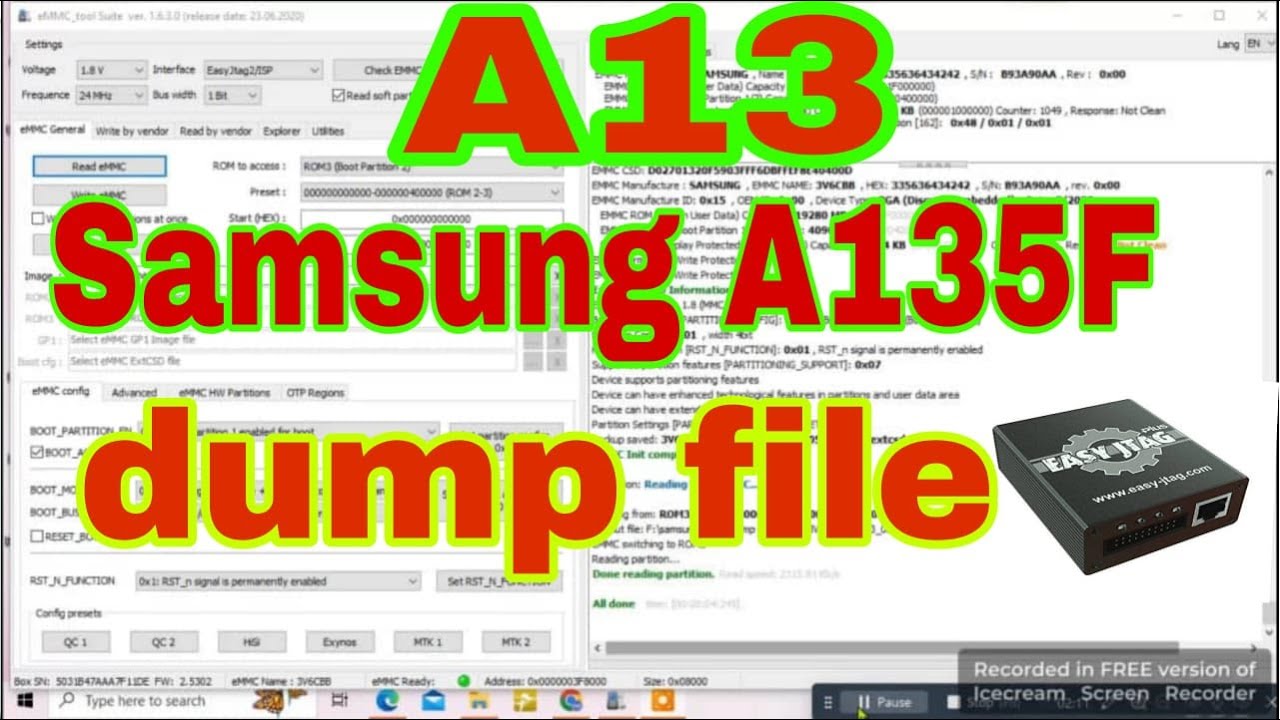 samsung A13/A135F dump file easy jtag plus - YouTube