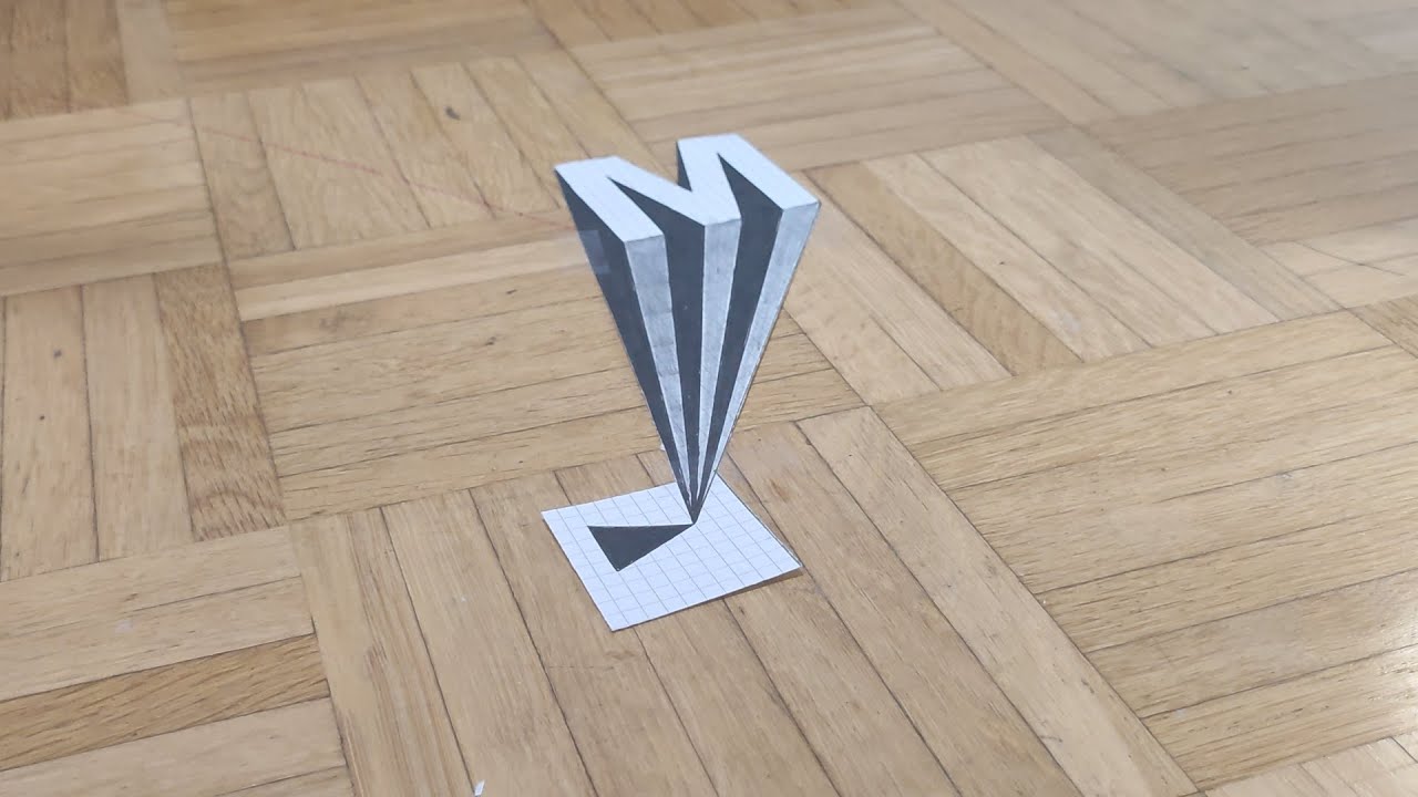 "3D Optical Illusion Drawing - Floating Letter M (Easy Tutorial)" - YouTube