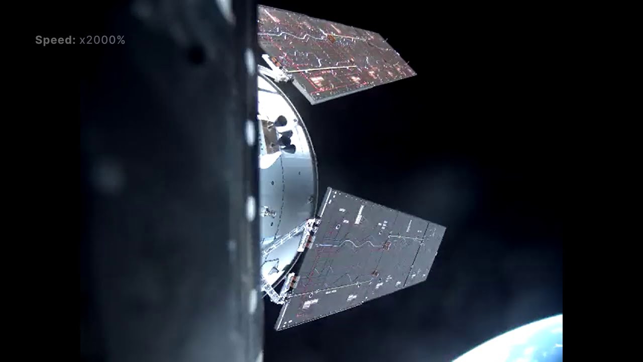 Orion Moves Solar Arrays for Perigee Raise Maneuver - YouTube