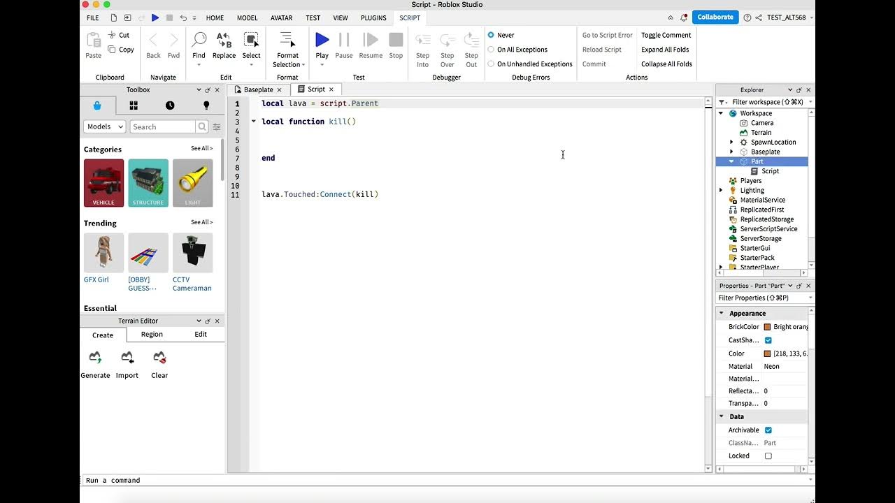 HOW TO USE TOUCHED EVENT DL WALKTHROUGH PART 3 2023 ROBLOX STUDIO LUA SCRIPTING TUTORIAL ...