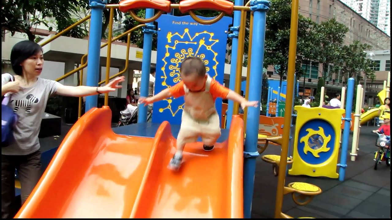 Baby sliding down in the playground accident - YouTube