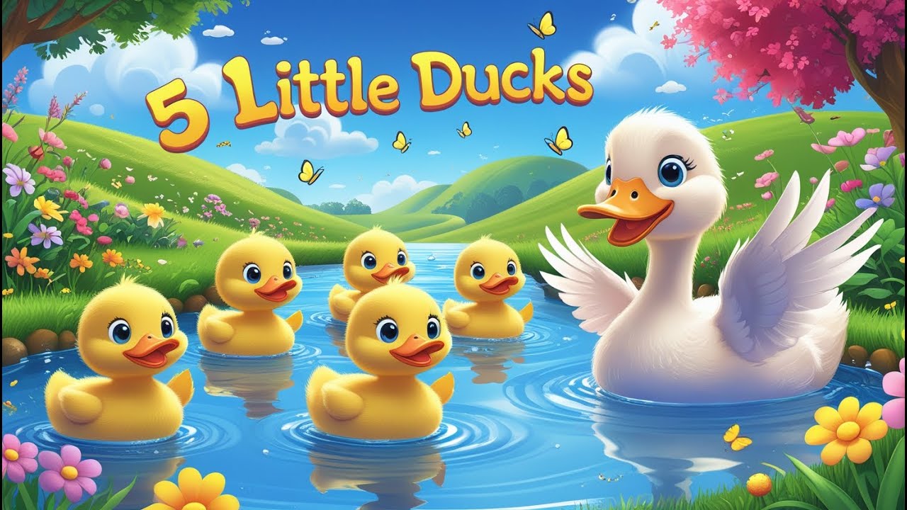 🦆 5 Little Ducks Went Swimming One Day | Five Little Ducks went out one ...