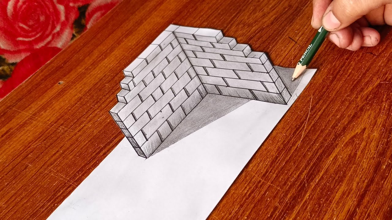 Easy 3d drawing Wall on paper for beginners - How to draw 3d | Optical ...