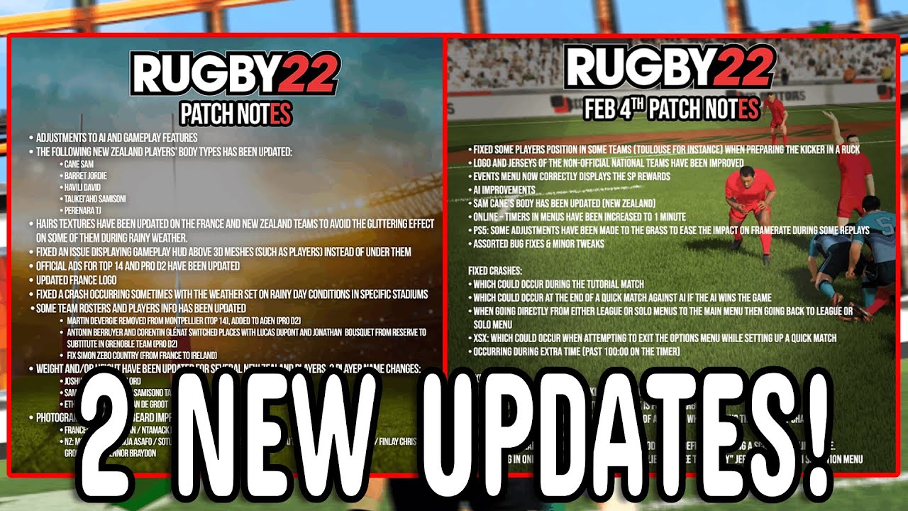 RUGBY 22 - 2 NEW UPDATES - All Patch Notes - New England and Springboks ...