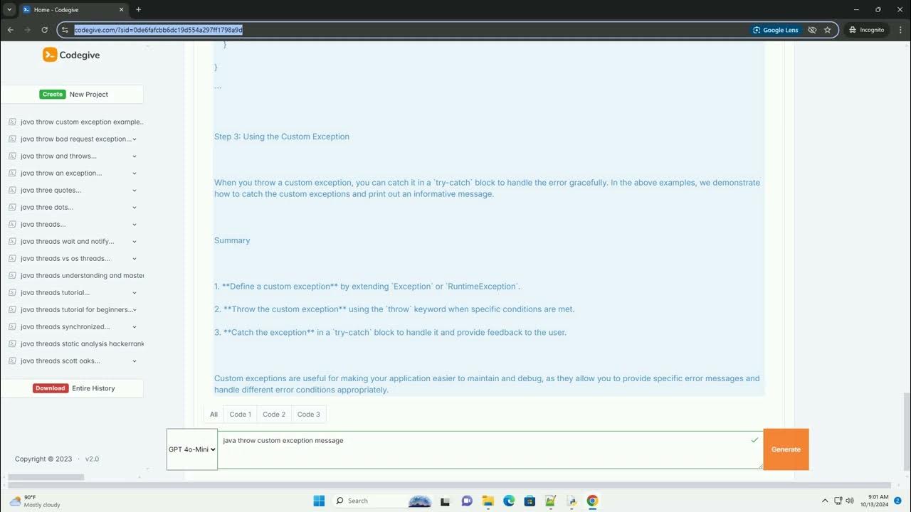java throw custom exception message - YouTube