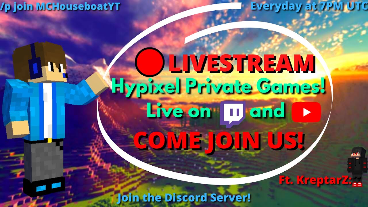 Playing some private games on hypixel, /p join MCHouseboatYT to join ...