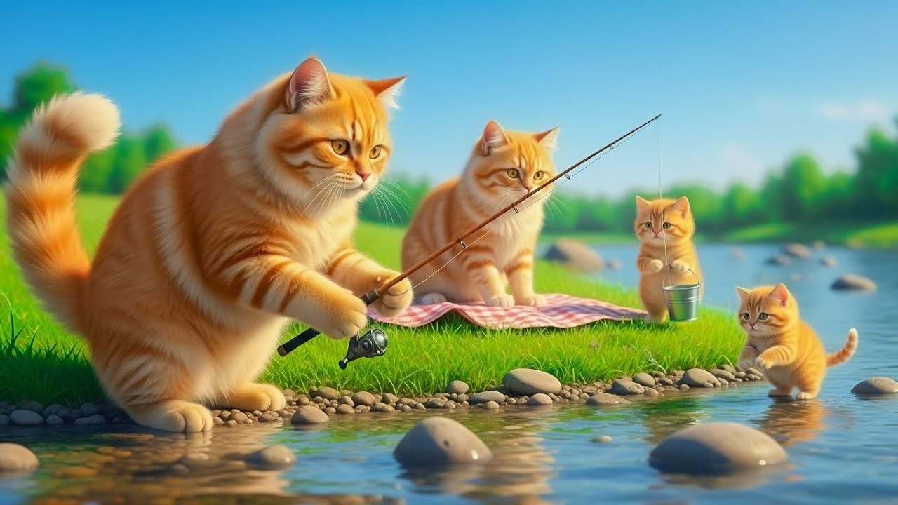 The Cat Family Fished by the River and Went Home to Cook Garlic ...