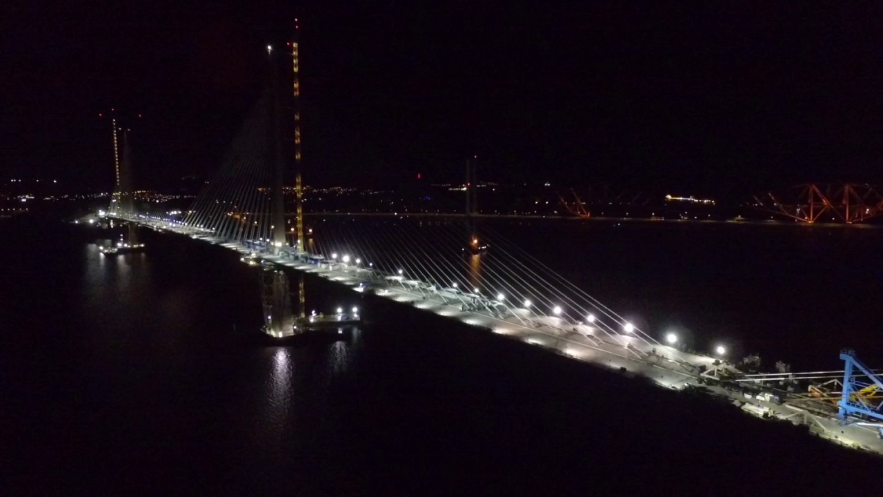 Queensferry Crossing Aerial Film - November 2016 Night Drone Flight ...