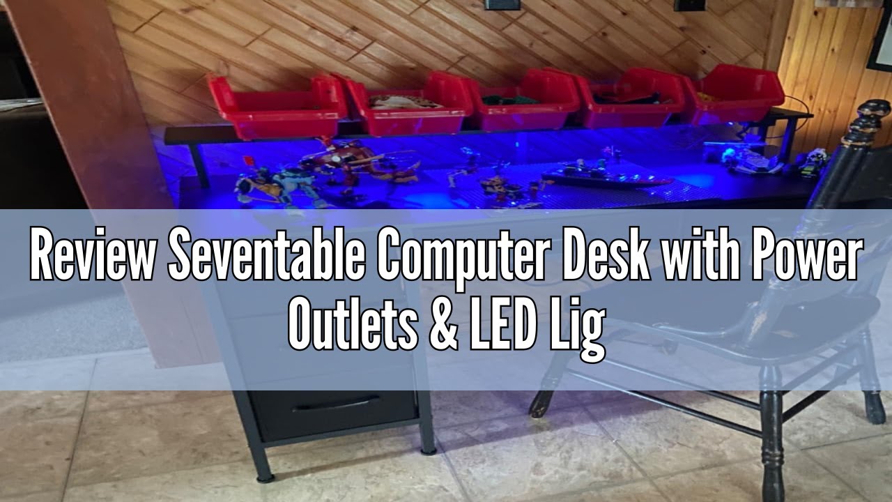 Review Seventable Computer Desk with Power Outlets & LED Light, 39 inch ...