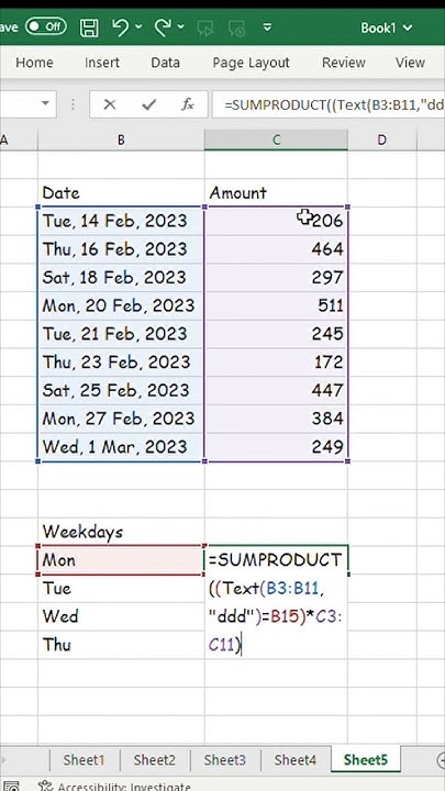 SUM BY WEEKDAY IN EXCEL #excel #shortfeed #excelformula - YouTube