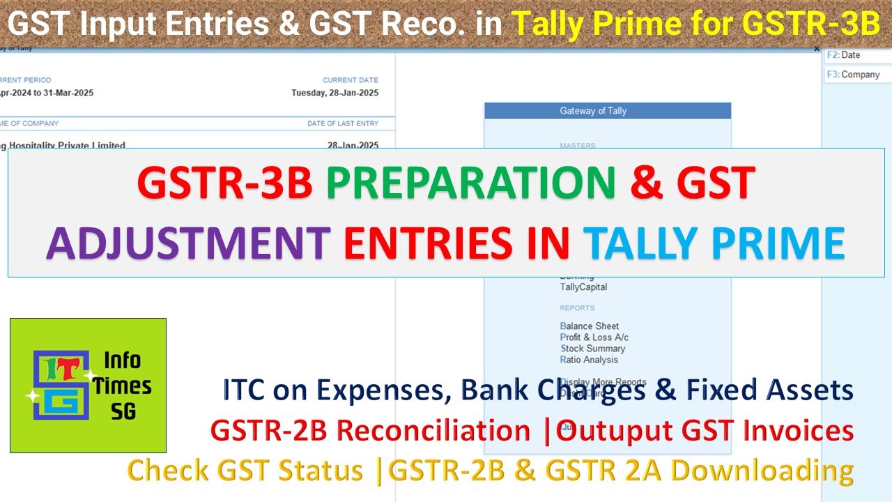 GST Input Entries, GSTR3B Preparation & GST Adjustment Entries In Tally Prime | GSTR2B ...
