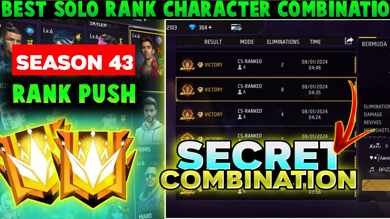 AFTER UPDATE BEST CHARACTER COMBINATION IN FREE FIRE | SOLO RANK PUSH ...