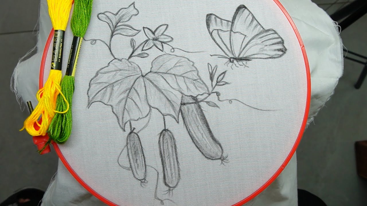 stunning Butterfly and cucumber embroidery designs for beginners - YouTube