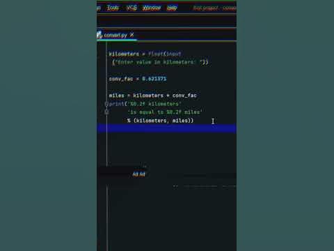 👼convert "kilometres" into *miles* in python code 😍 ️#coding # ...