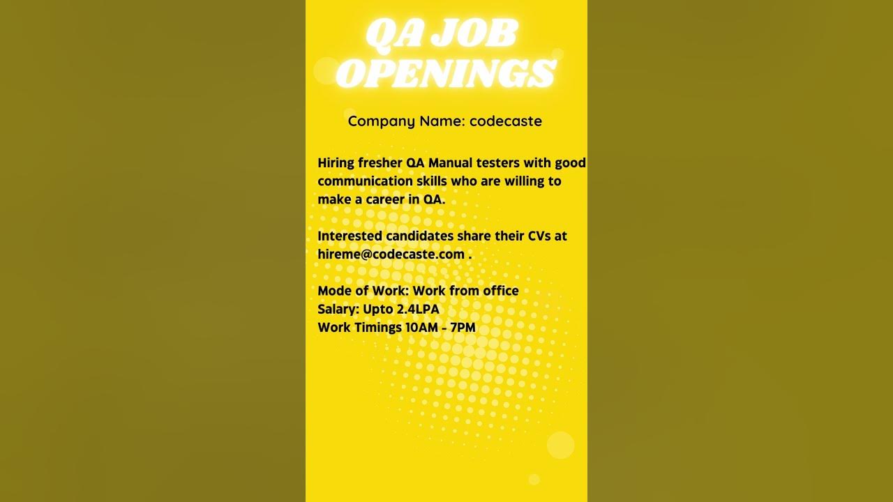 Qa Job Opening For Manual Testing Automation Education Automationtesting Manualtesting Qa