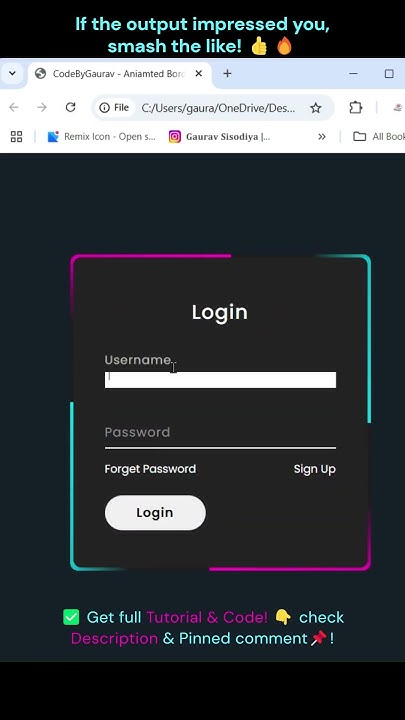 Beautiful & Animated Login Form Using HTML & CSS! 💻 #webdevelopment #coding #animation #shorts ...