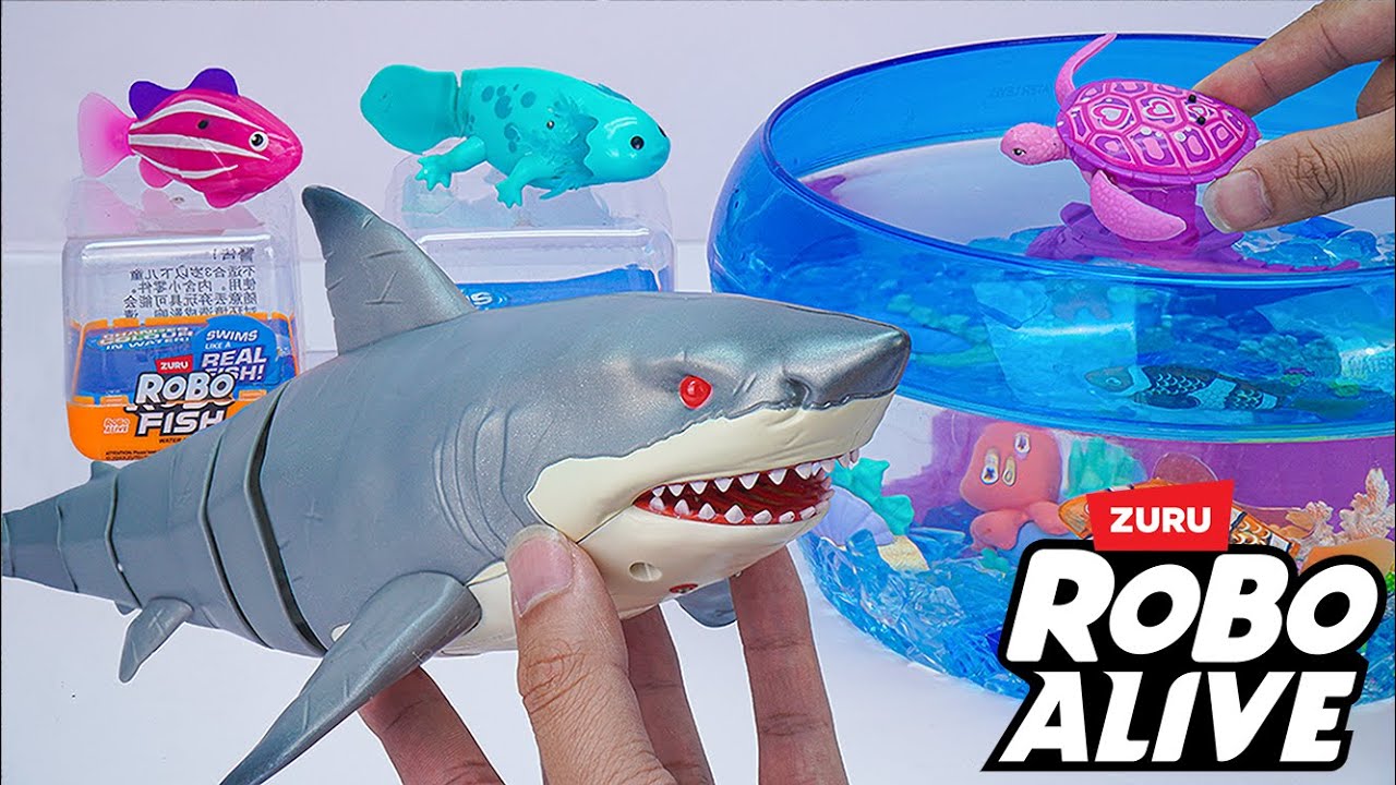 [🦈toy asmr 🦈] Zuru Robo Alive Great White Shark & Robo Turtle Playset ASMR| Satisfying with ...