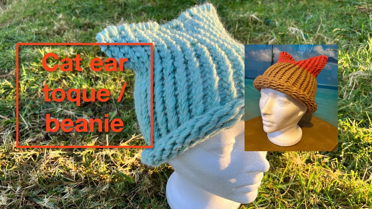 Cat ear toque or beanie on knitting loom #knitting - YouTube