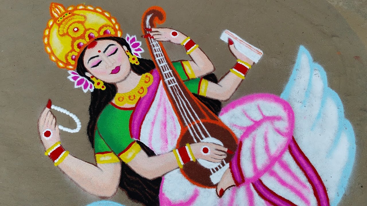 Easy Maa Saraswati Rangoli Design 🌹 Saraswati Rangoli 🌹 Vasanta ...