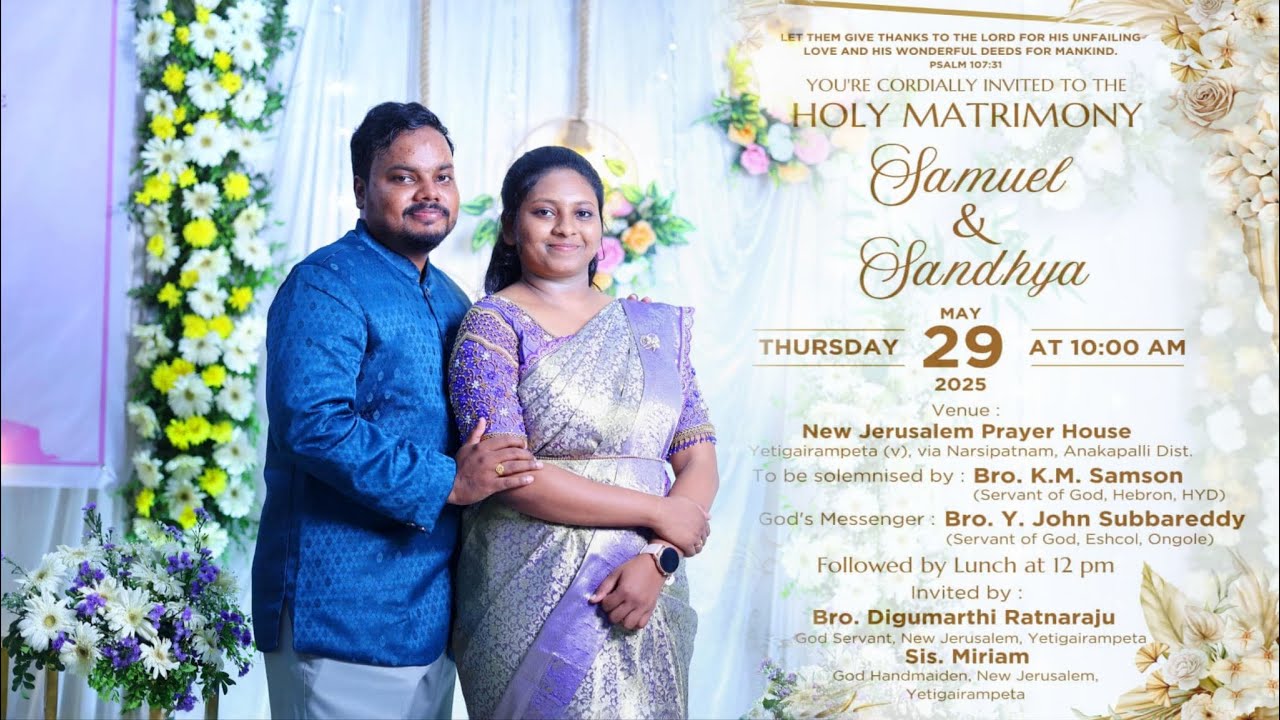 Holy Matrimony - పరిశుద్ధ వివాహం | Samuel & Sandhya | 29th May 2025 | # ...