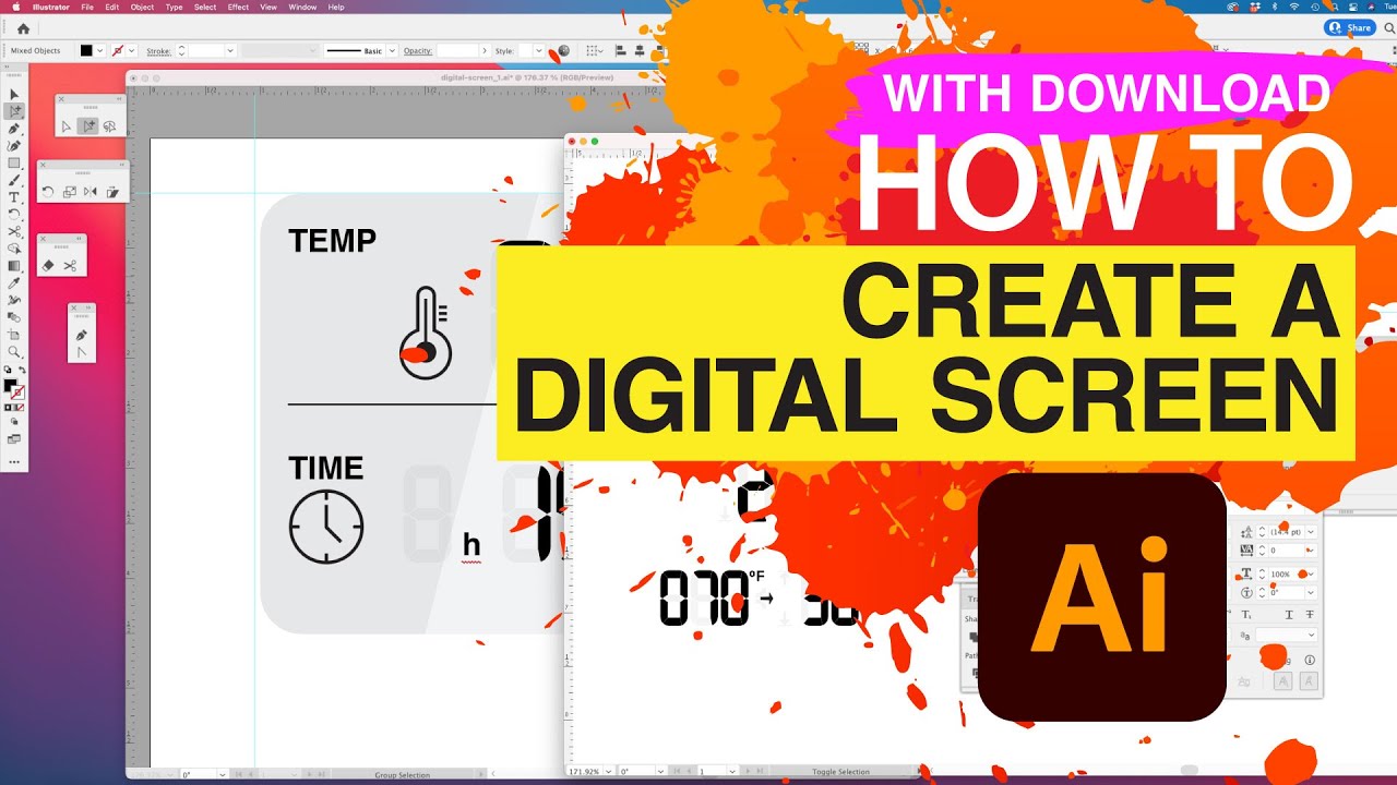 How to create clock face DIGITAL SCREEN DISPLAY + icons / Adobe ...