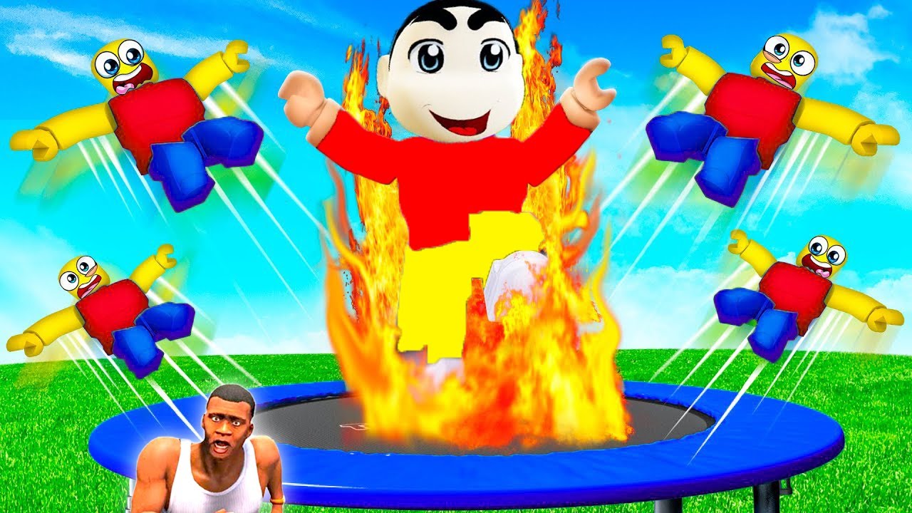 SHINCHAN and CHOP GET Level 999 JUMPS on TRAMPOLINE BATTLE SIMULATOR ROBLOX - YouTube
