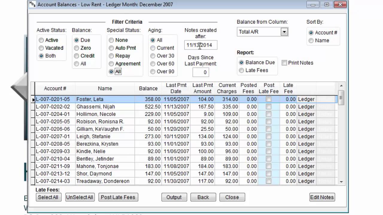 Balance Due Report and Late Fees - YouTube
