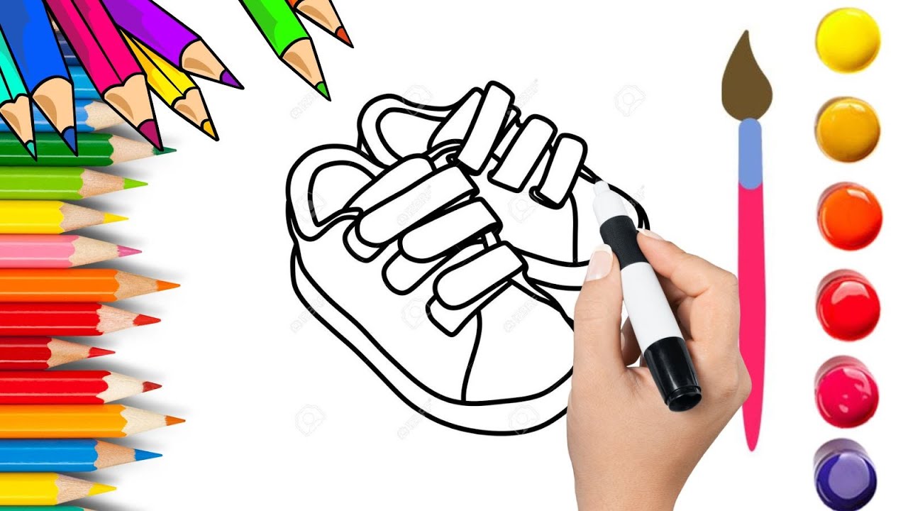 How To Draw cute Shoes Drawing, Painting & Coloring For Kids and ...
