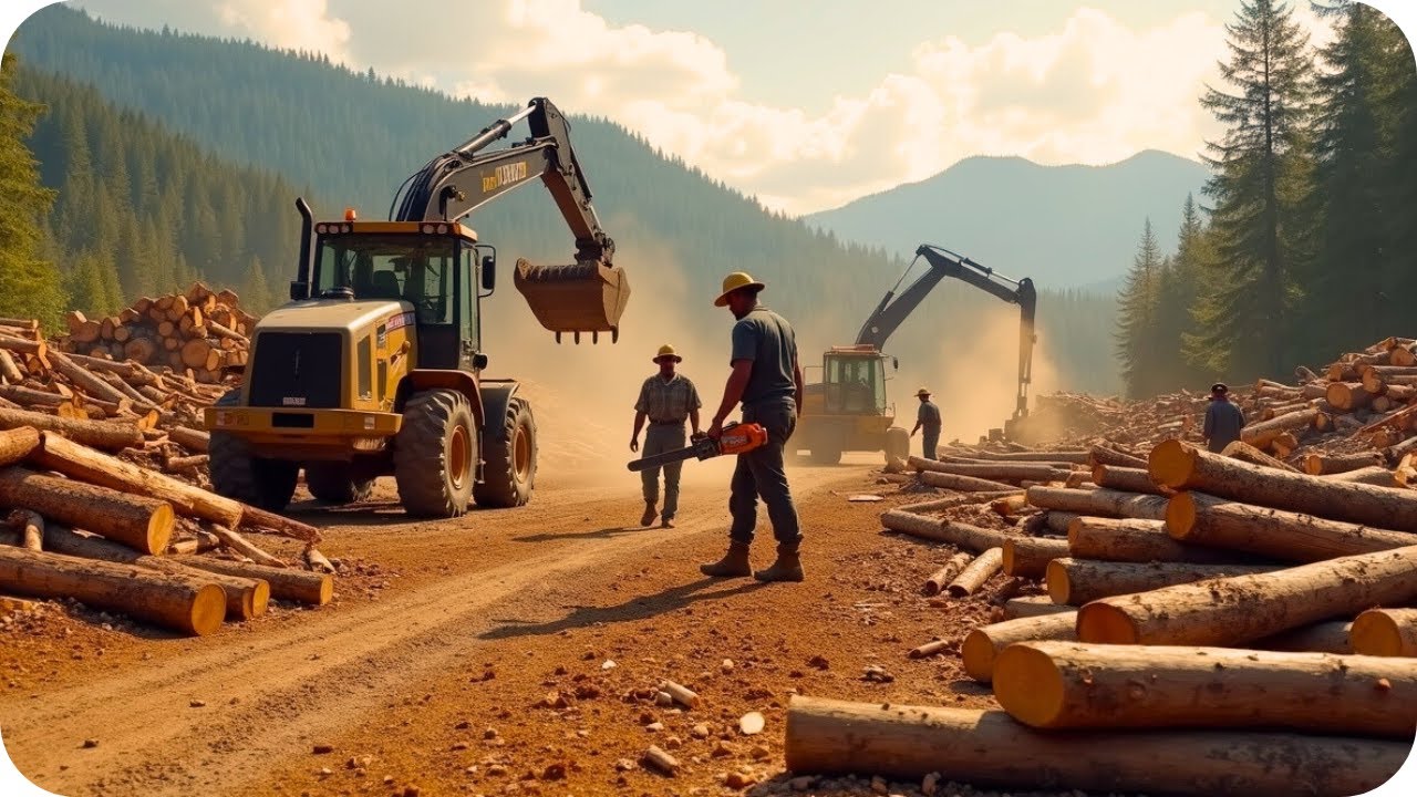Inside a Real Wood Processing Yard: Heavy Machinery, Log Cutting ...