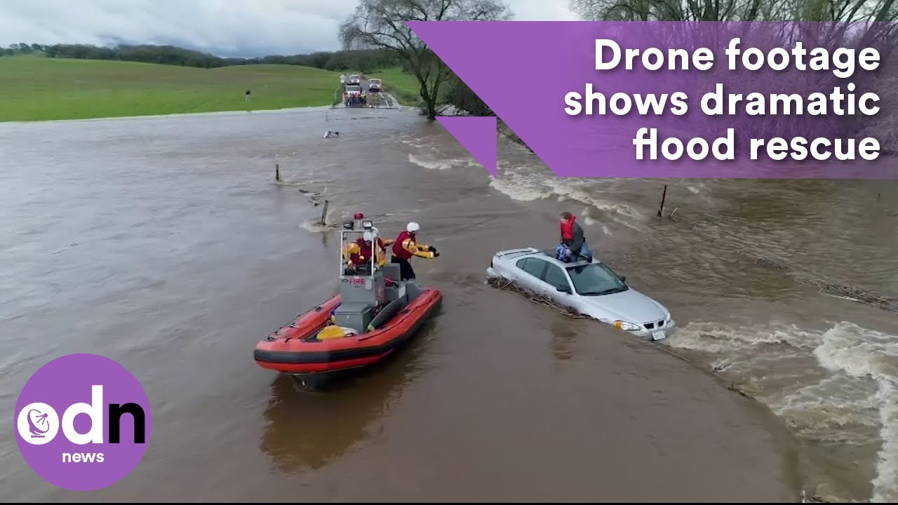 Drone footage shows dramatic flood rescue - YouTube