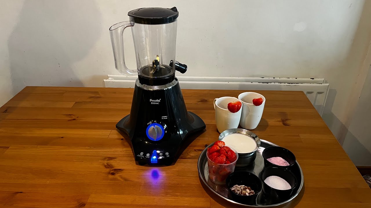 Strawberry milkshake (without icecream) - Preethi Zodiac - YouTube