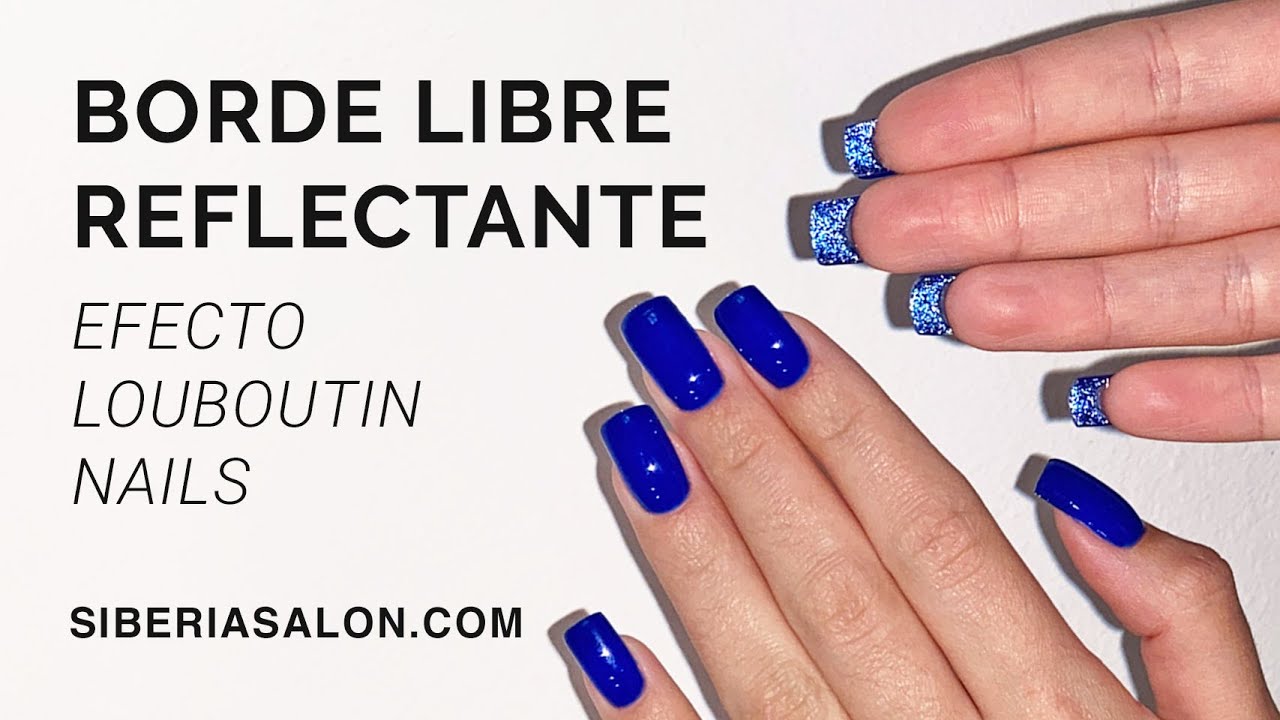 Uñas semipermanentes con borde libre con esmalte glitter reflectante ...