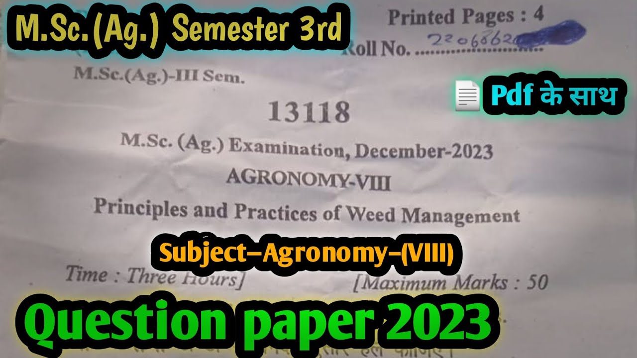 M.Sc.(Ag.)-III Sem | AGRONOMY-VIII ( Principles and Practices of Weed ...