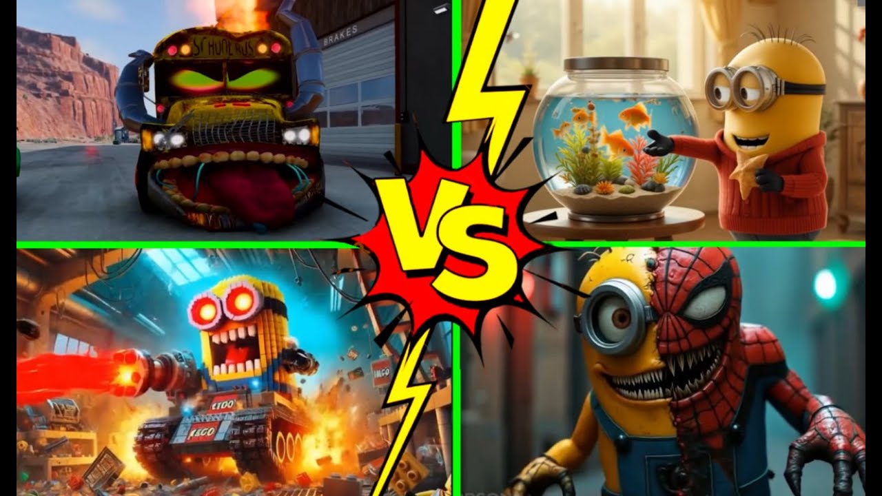 Minion Spider 🆚 McQueen Shark 🆚 McQueen Head Eater 🆚 Minion Excavator ...