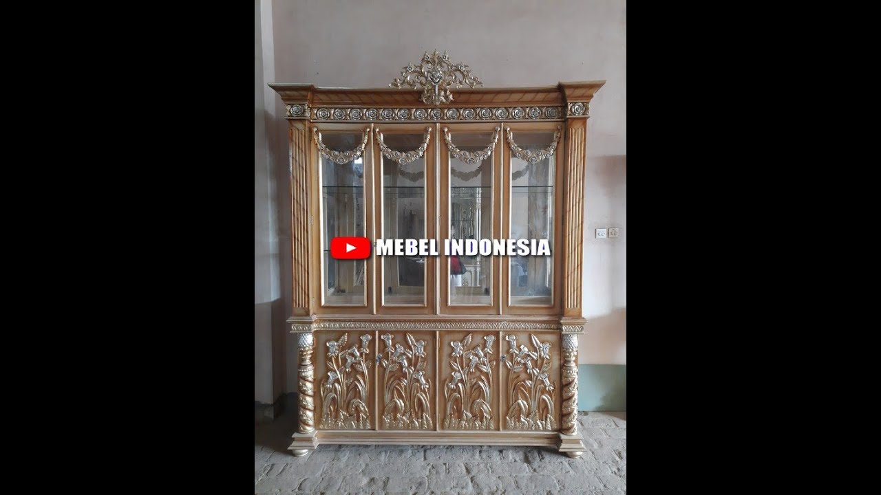 TERBARU Lemari Hias Kaca Jati Ruang Tamu Mewah - YouTube